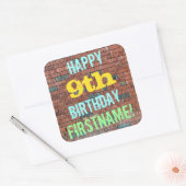 Brick Wall Graffiti Inspired 9th Birthday + Name Square Sticker | Zazzle