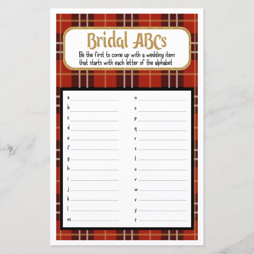Bridal ABC Flannel and Frost Bridal Shower Game | Zazzle