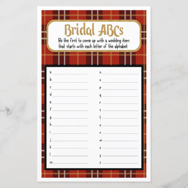 Bridal ABC Flannel and Frost Bridal Shower Game | Zazzle
