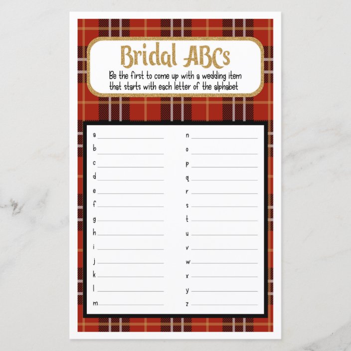 Bridal ABC Flannel and Frost Bridal Shower Game | Zazzle.com