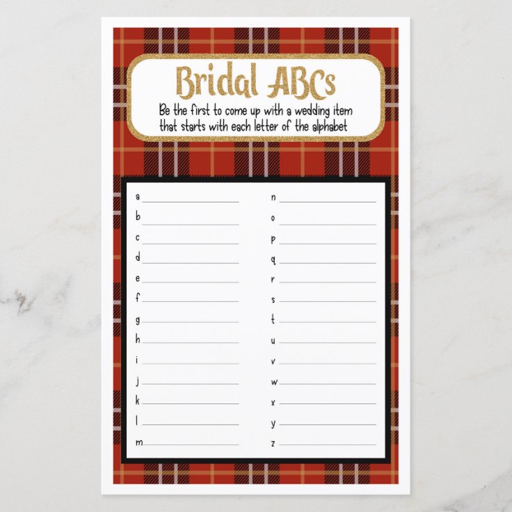 Bridal ABC Flannel and Frost Bridal Shower Game | Zazzle