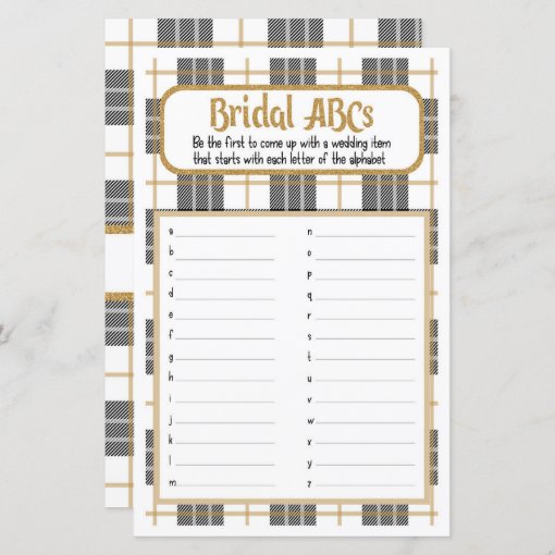 Bridal ABC White Flannel Bridal Shower Game | Zazzle