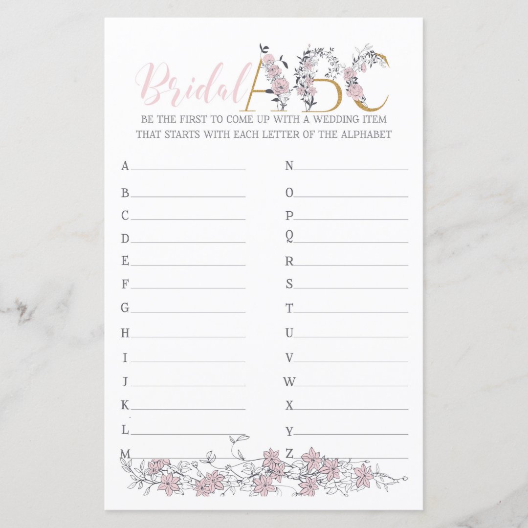 Bridal ABCs Botanical Bridal Shower Game | Zazzle