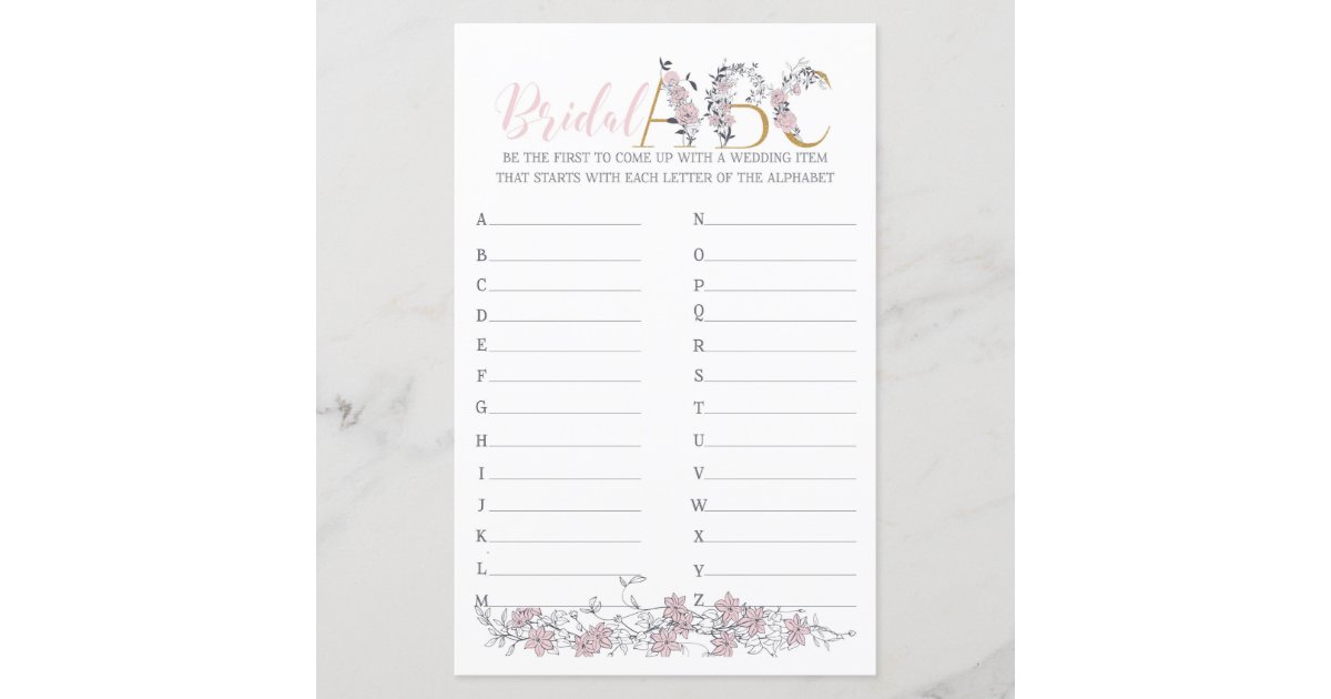 Bridal ABCs Botanical Bridal Shower Game | Zazzle