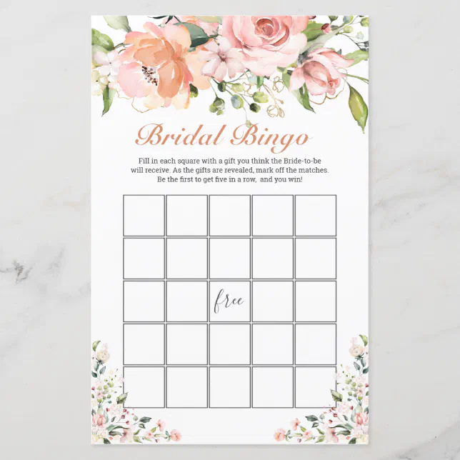 Bridal Bingo Game Floral Greenery Paper Sheet | Zazzle