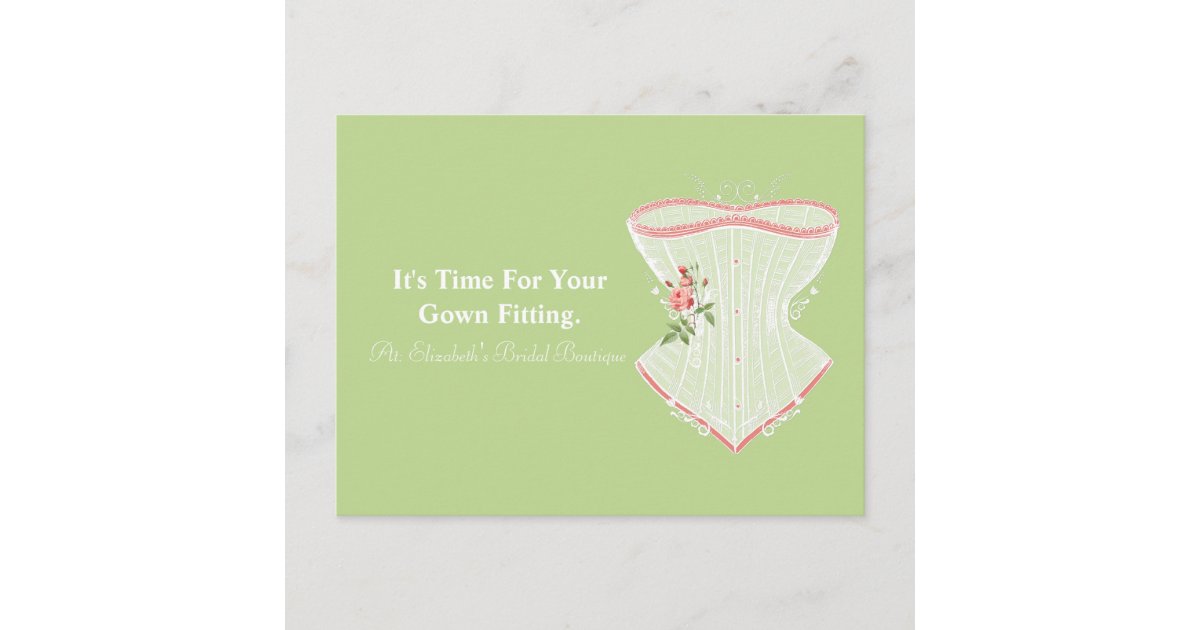 Bridal Boutique Gown Fitting Appointment Reminder Postcard | Zazzle