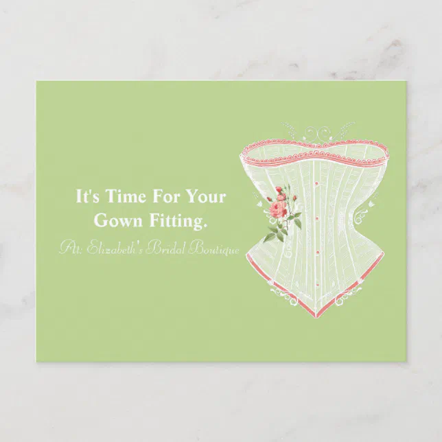 Bridal Boutique Gown Fitting Appointment Reminder Postcard | Zazzle
