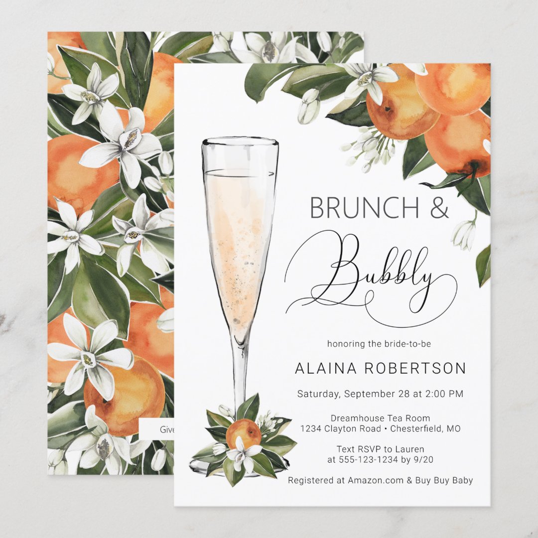 Bridal Brunch and Bubbly Orange Blossom Mimosa Invitation | Zazzle