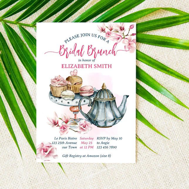 Bridal brunch sweet snacks tea pot bridal shower invitation | Zazzle