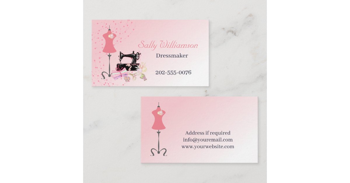 Bridal Dress Alterations Pink Business Card | Zazzle