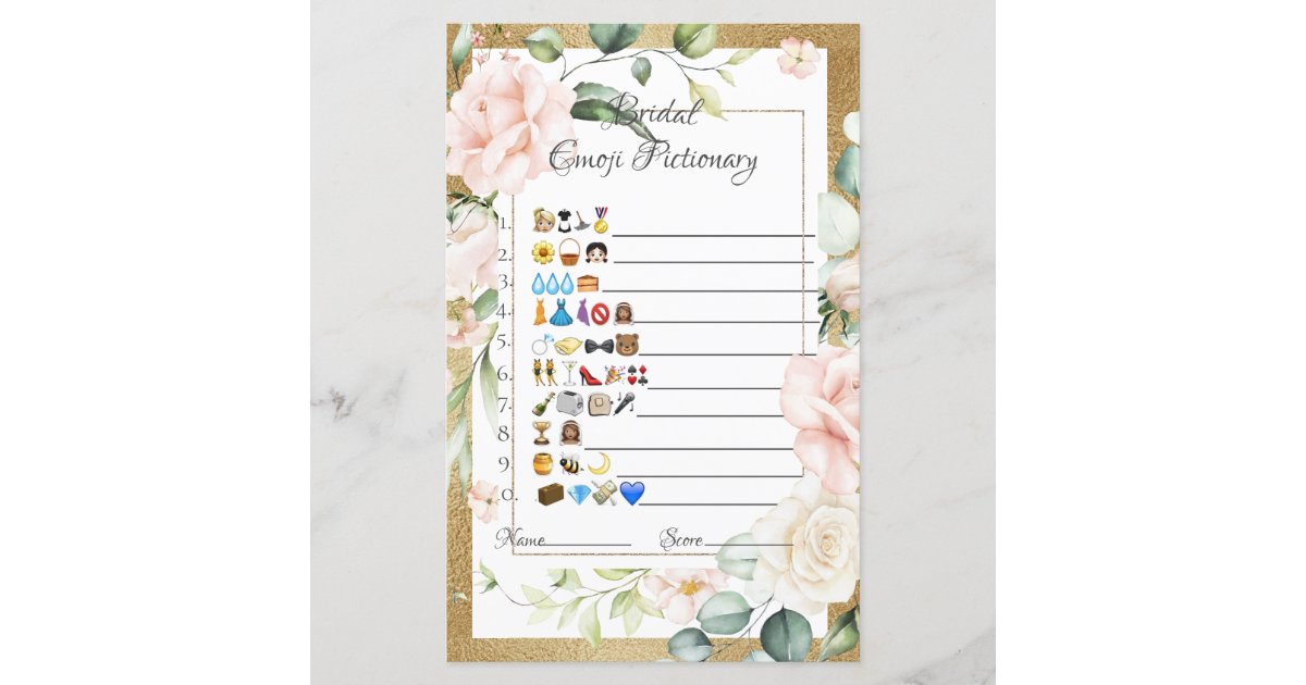 Bridal Emoji Pictionary Game Paper Sheet | Zazzle