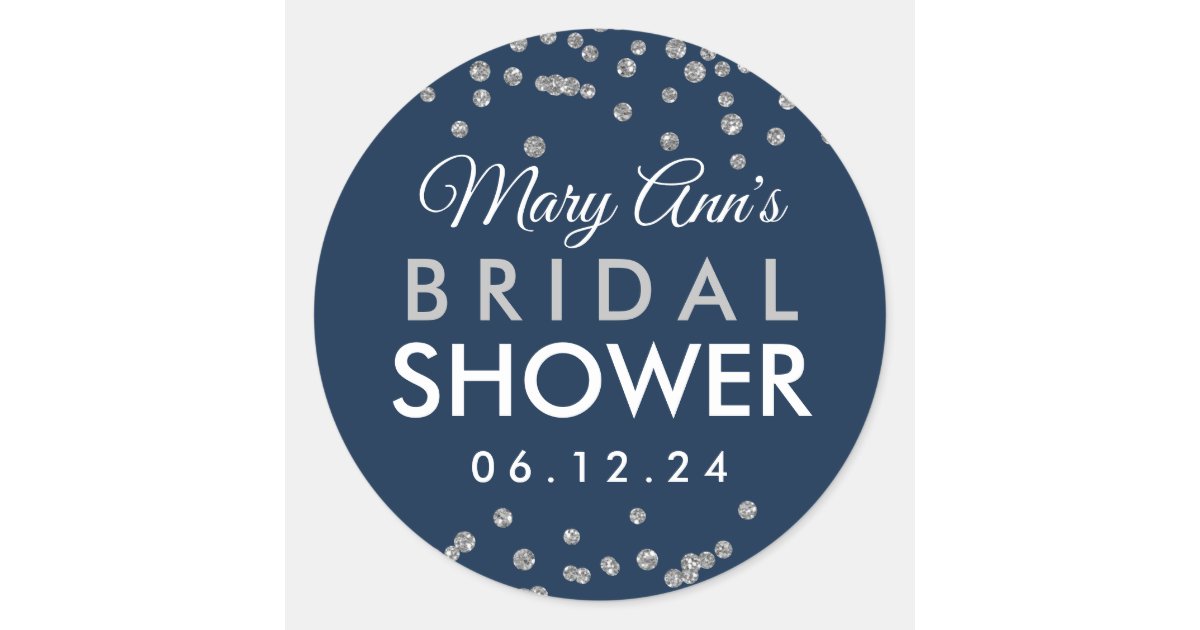 Bridal Favor Tag Silver Glitter Confetti Navy Blue | Zazzle