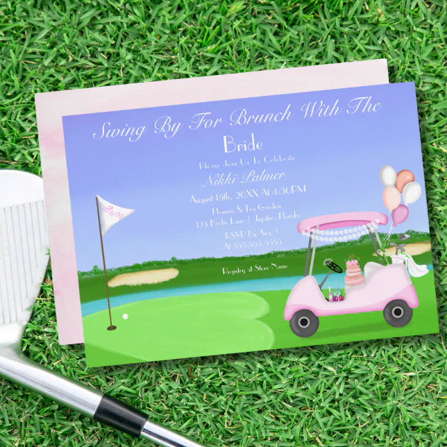 Bridal Golf Cart Bridal Shower Brunch Party Invitation | Zazzle