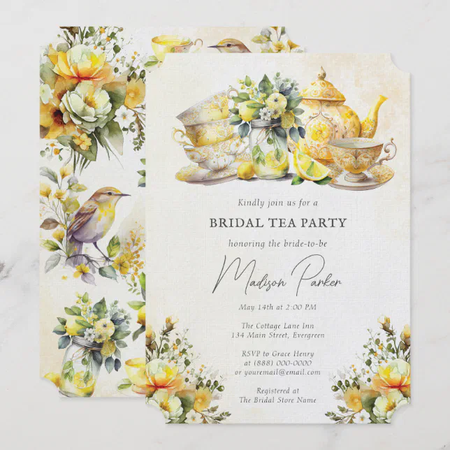 Bridal Lemon Tea Party Vintage Invitation | Zazzle