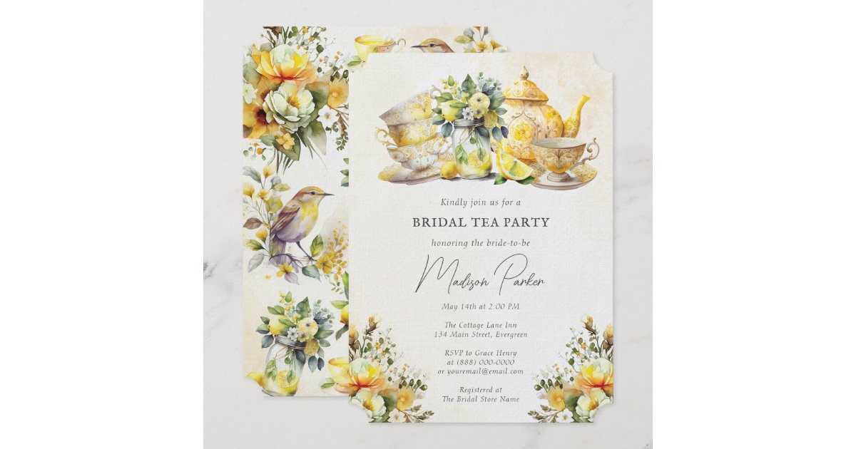 Bridal Lemon Tea Party Vintage Invitation | Zazzle