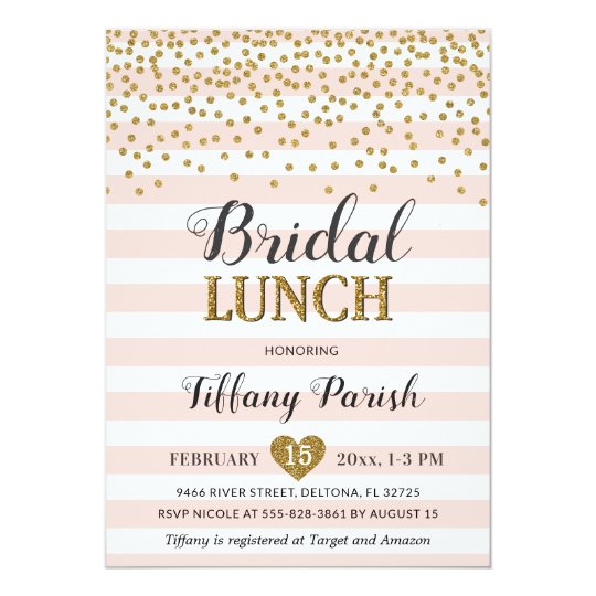 Bridal Lunch Invitations Blush Pink Gold Stripes | Zazzle.com