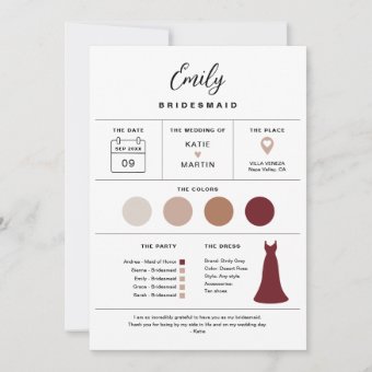 Bridal Party Info Card, Bridesmaid Attire Invitation | Zazzle