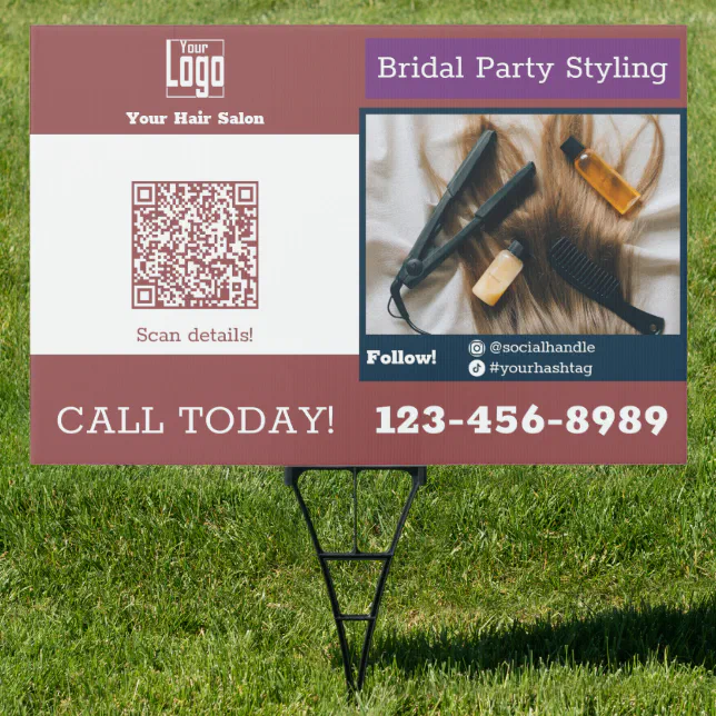 Bridal Party Styling SM Connect QR Code Phone Yard Sign | Zazzle