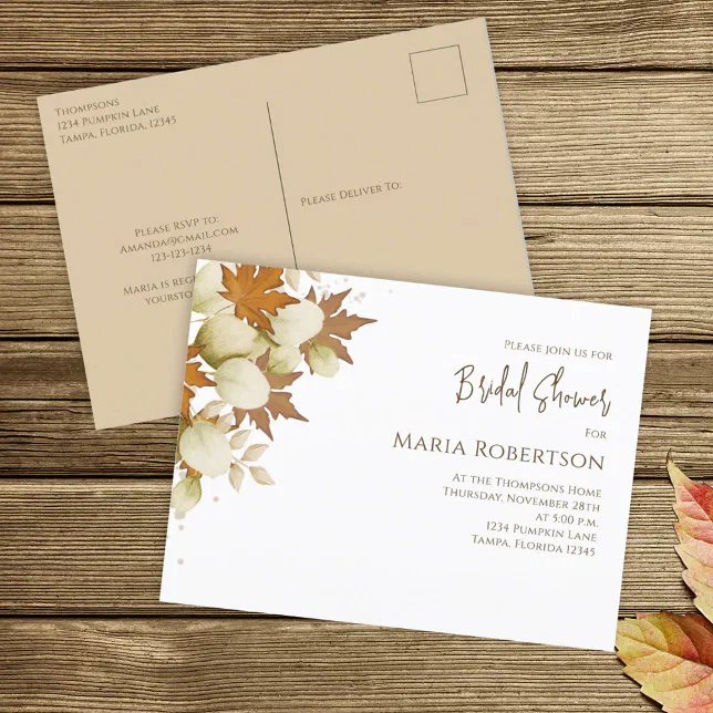 Bridal Shower Autumn Fall Elegant Greenery Leaves Postcard | Zazzle