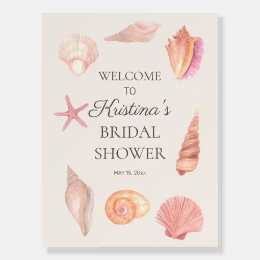 Bridal Shower Beach Party Pink Seashells Welcome Foam Board | Zazzle