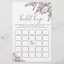 Bridal Shower Bingo Game Purple Lavender Floral | Zazzle