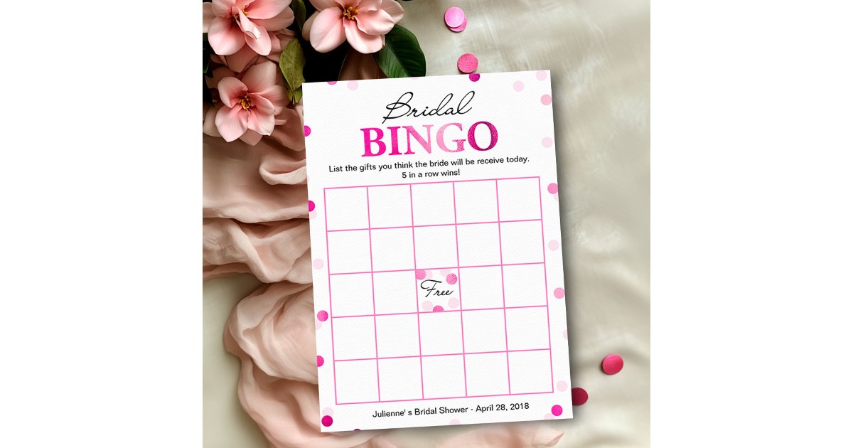 Bridal Shower Bingo | Pink Magenta Confetti Game Invitation | Zazzle