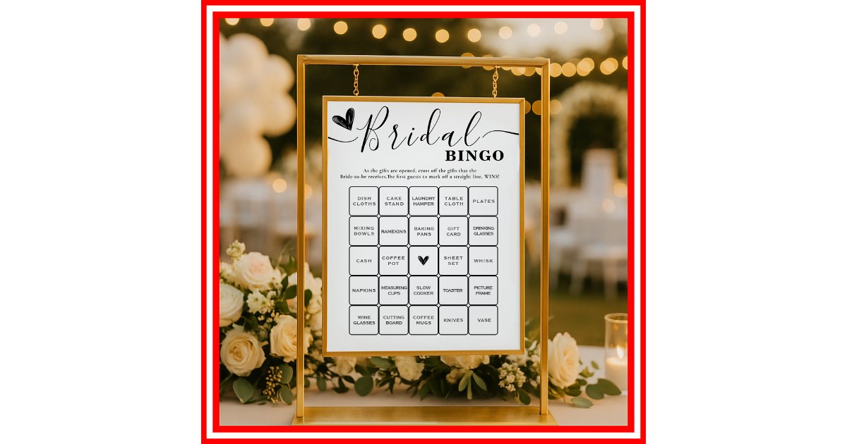 Bridal Shower Bingo Wedding Elegant Calligraphy Poster | Zazzle
