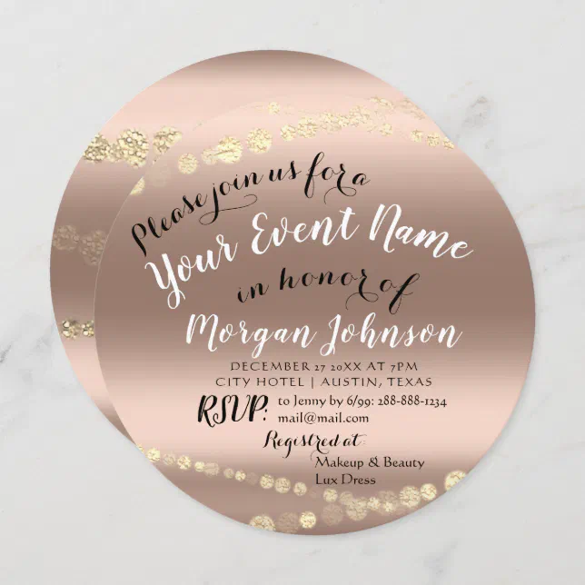 Bridal Shower Birthday Confetti Rose Gold Invitation | Zazzle