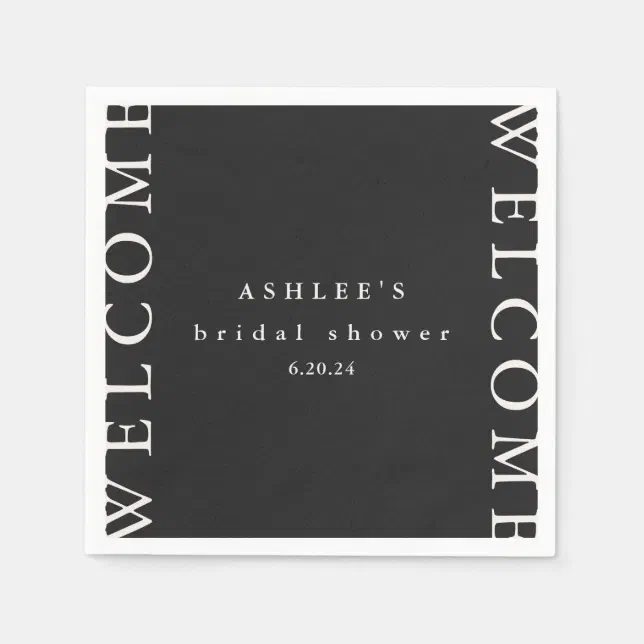 Bridal Shower Black and Taupe Typography Welcome Napkins | Zazzle