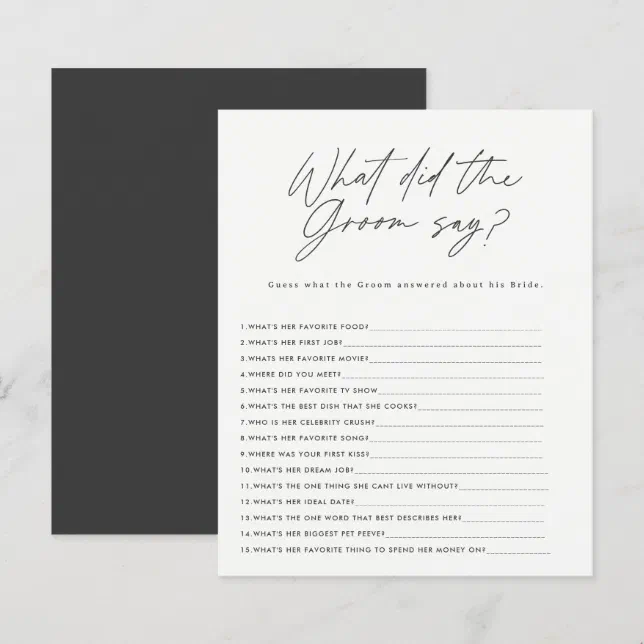 Bridal shower black white what did the groom say | Zazzle