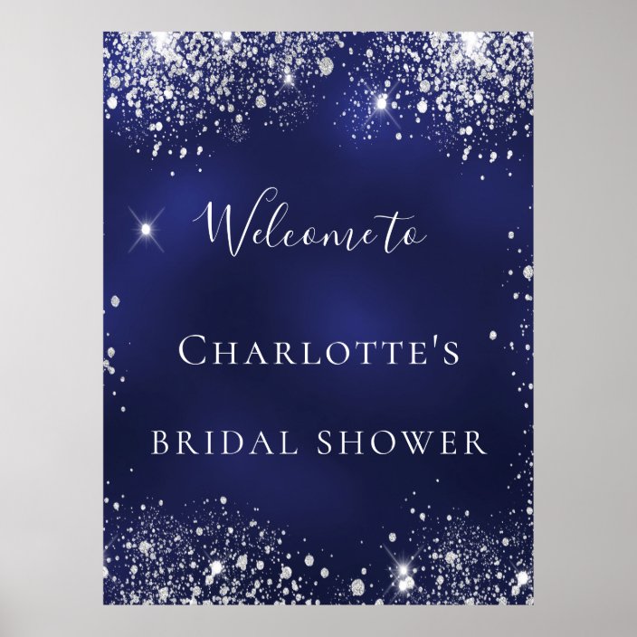 Bridal Shower blue silver glitter sparkle welcome Poster | Zazzle.com