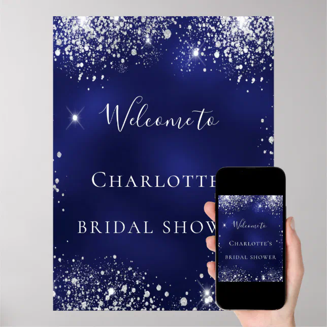 Bridal Shower blue silver glitter sparkle welcome Poster | Zazzle