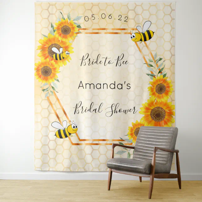 Bridal Shower bride to bee sunflowers bumble bees Tapestry | Zazzle