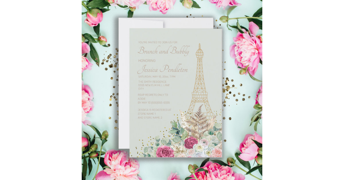Bridal Shower Brunch Paris French Eiffel Tower Invitation | Zazzle