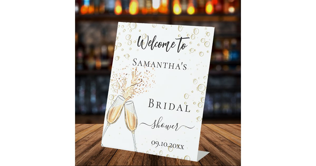 Bridal Shower bubbles cheers flutes welcome Pedestal Sign | Zazzle
