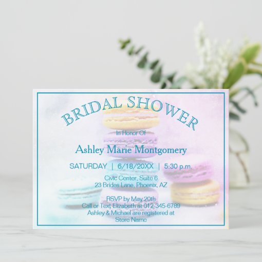 Bridal Shower Colorful Baked Macaron Cookies Invitation | Zazzle