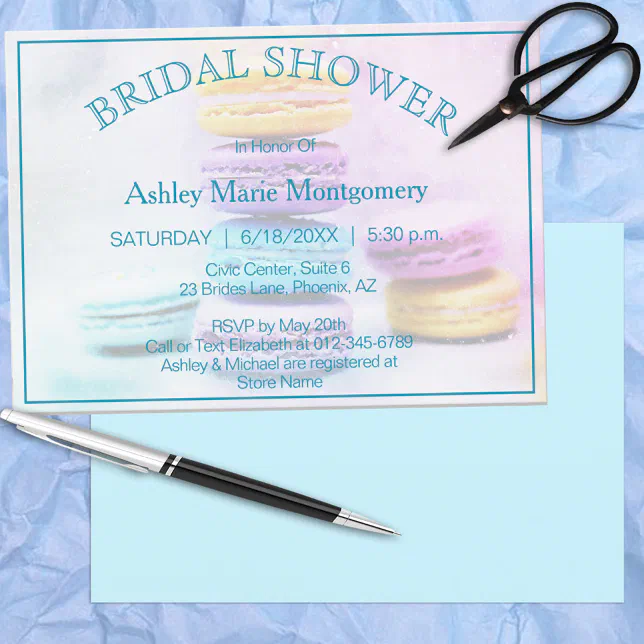 Bridal Shower Colorful Baked Macaron Cookies Invitation | Zazzle