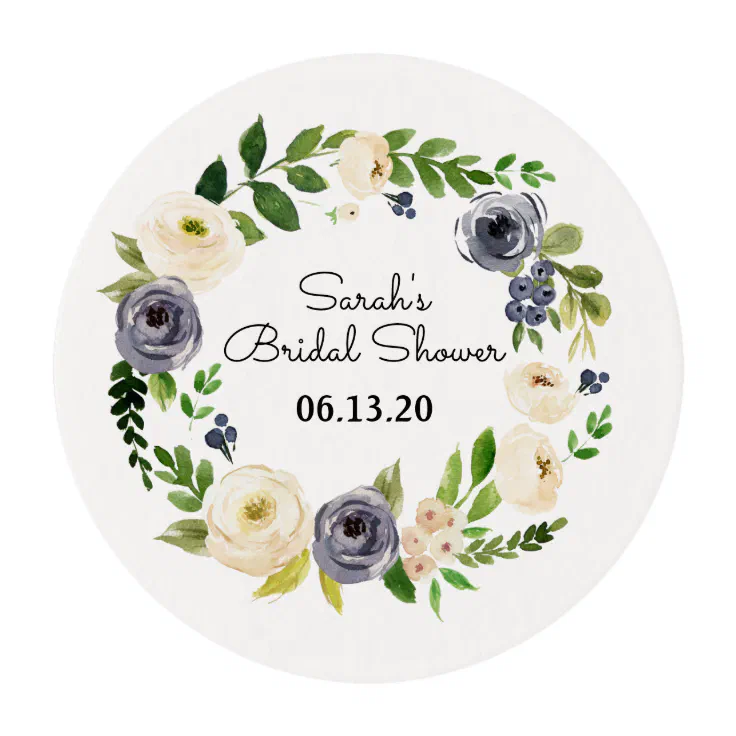Bridal Shower Cupcake Topper Custom Blue Flower Edible Frosting Rounds ...