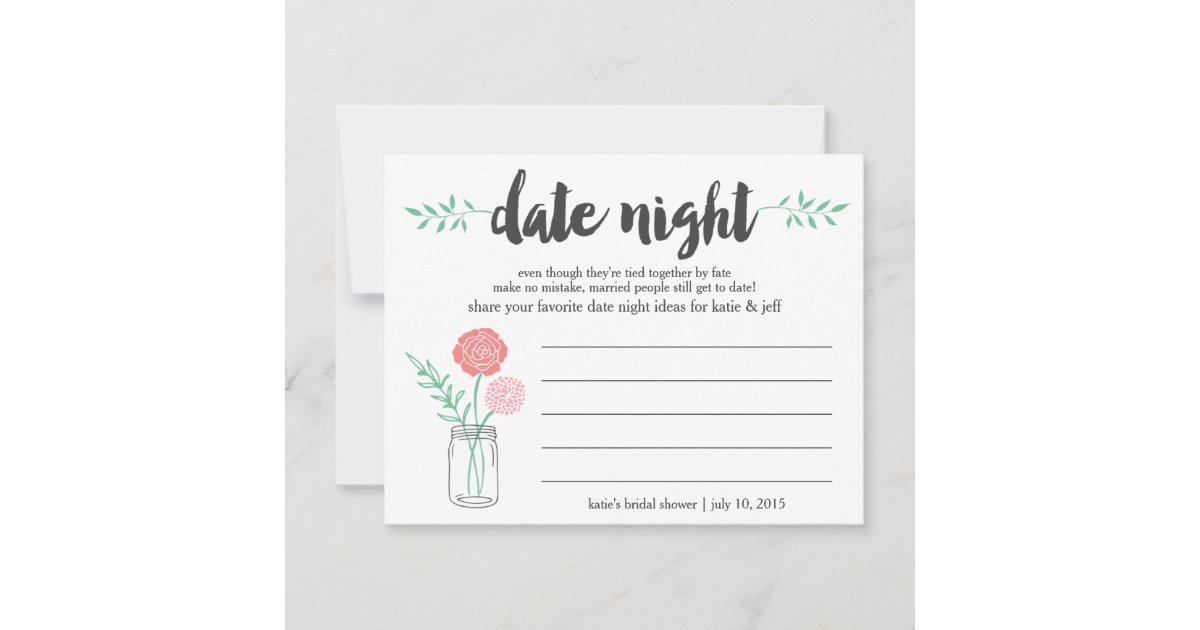 Bridal Shower Date Night Idea Card | Mason Jar | Zazzle