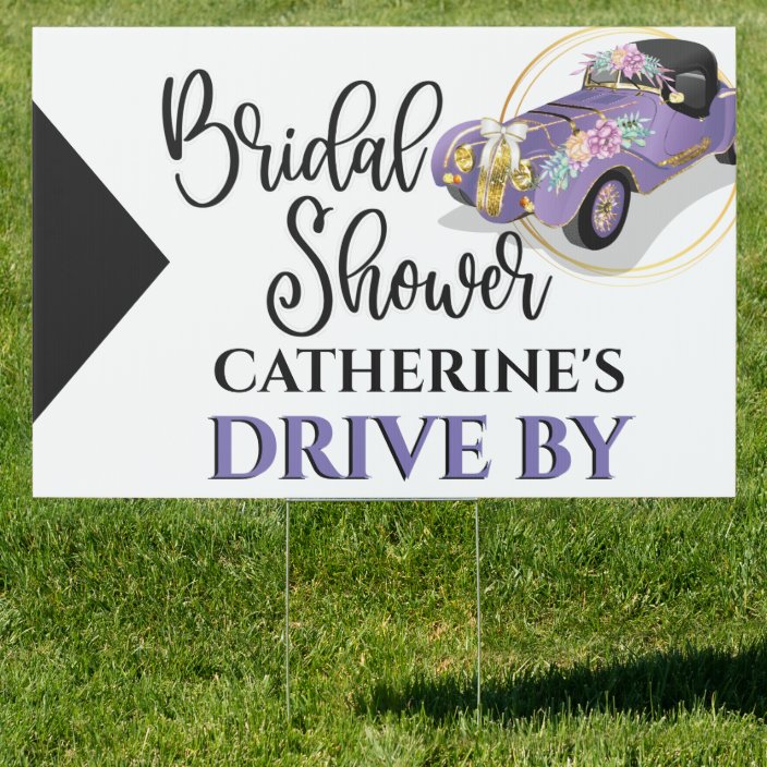 Bridal shower drive by purple limo car flower chic sign | Zazzle.com