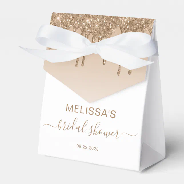 Bridal Shower Elegant Gold Glitter Drip Script Favor Boxes | Zazzle