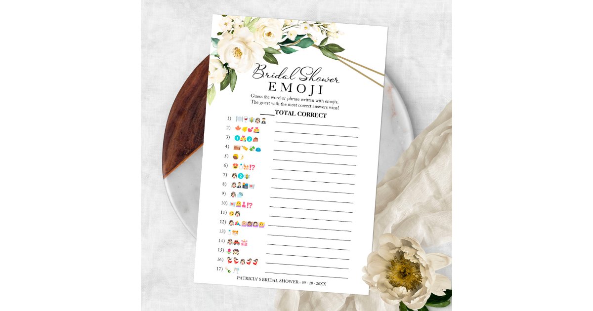 Bridal Shower Emoji Pictionary Greenery Geometric Flyer | Zazzle
