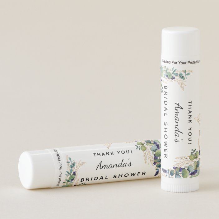Bridal shower eucalyptus greenery gold monogram lip balm | Zazzle