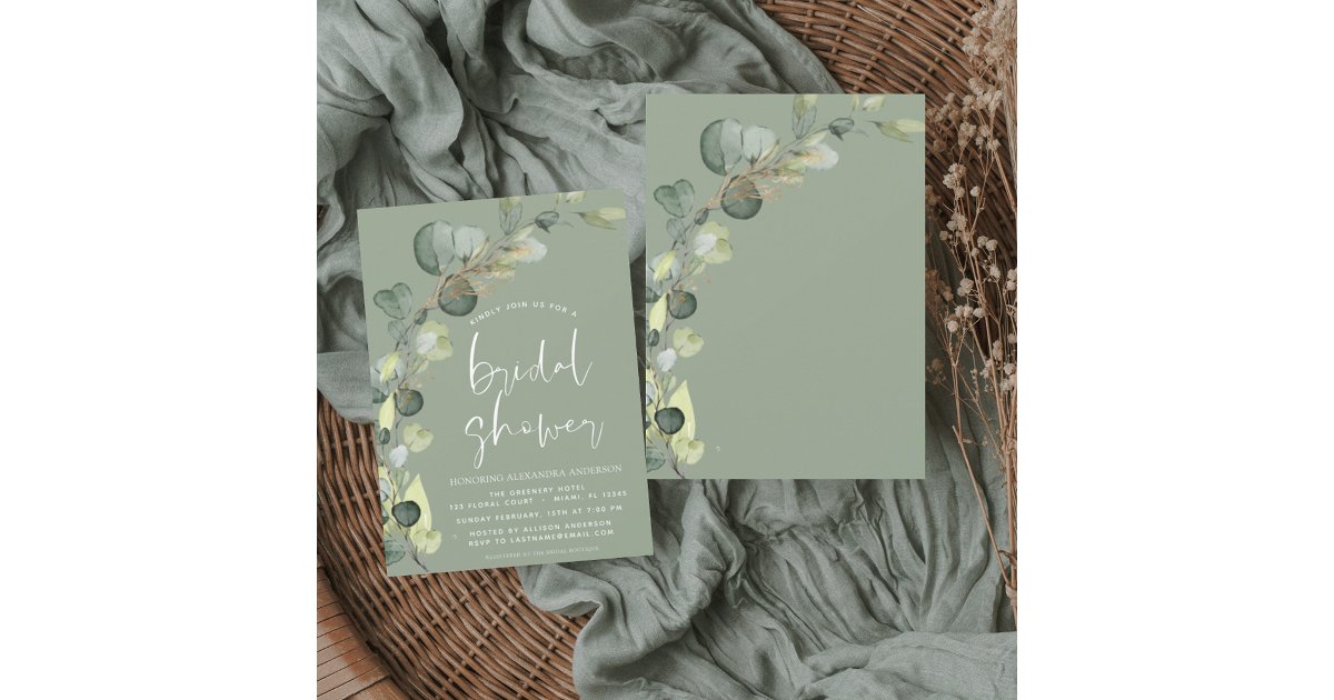 Bridal Shower Eucalyptus Sage Green Invitation | Zazzle