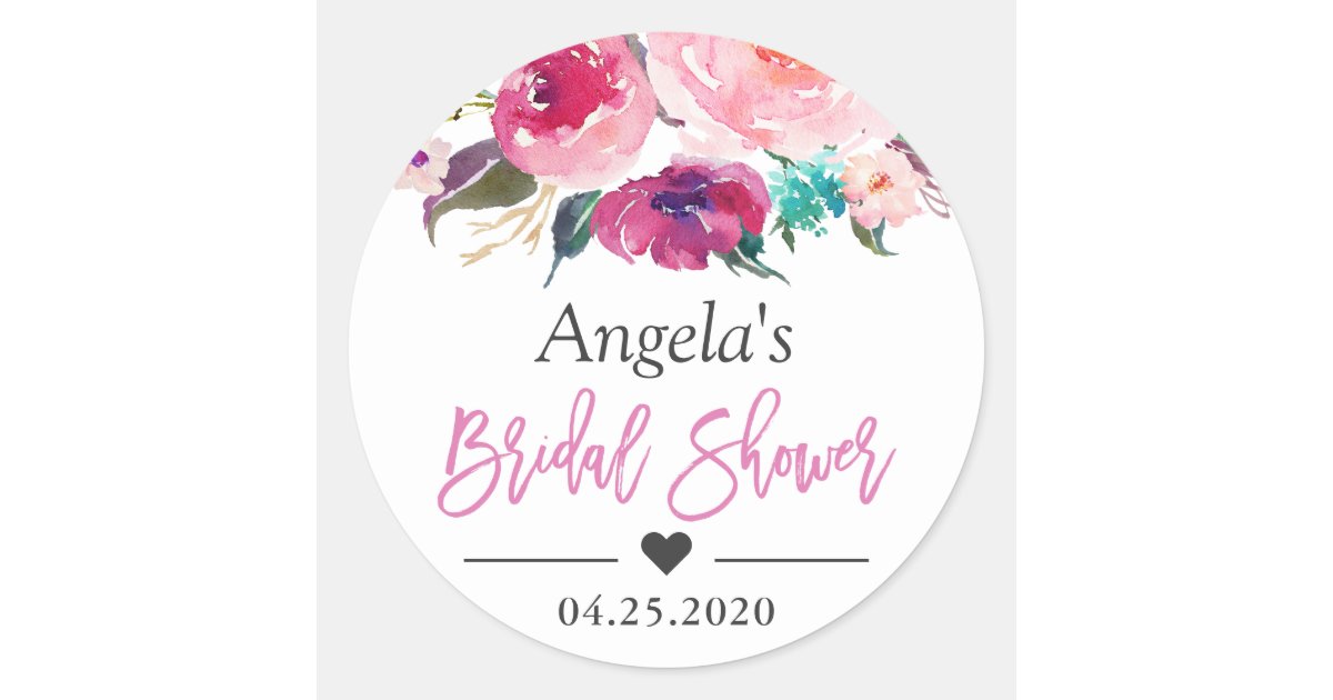 Bridal Shower Favor Modern Watercolor Floral Classic Round Sticker | Zazzle