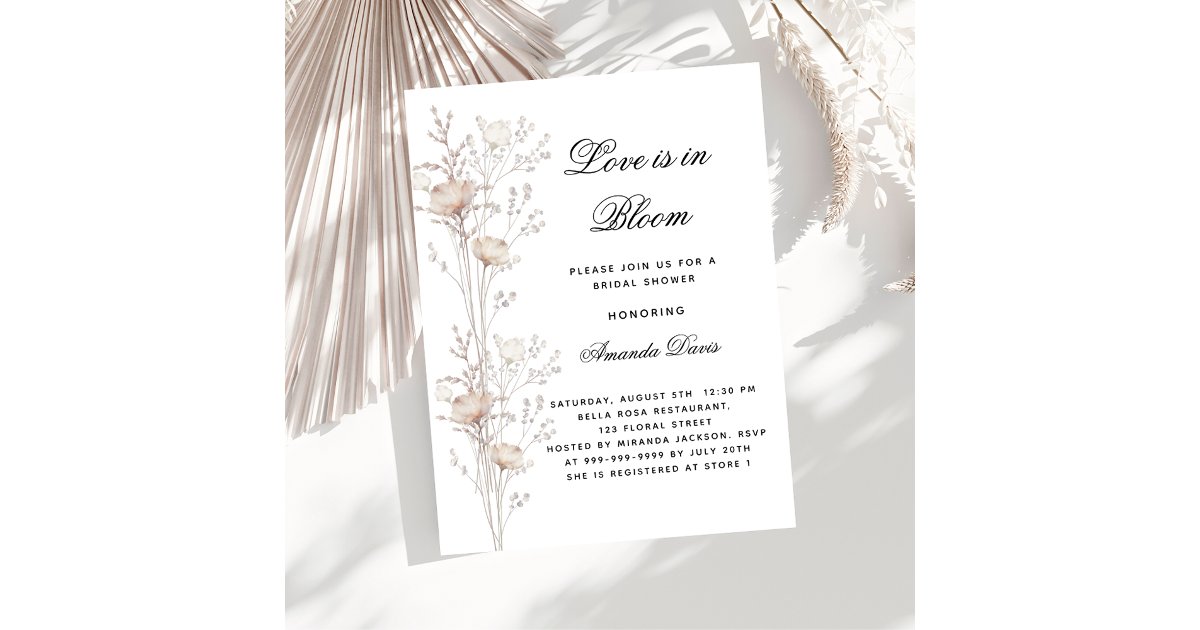 Bridal shower flowers love bloom budget invitation | Zazzle
