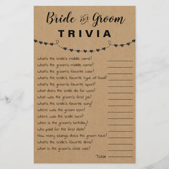Bridal Shower Game Bride & Groom Trivia Card Flyer | Zazzle