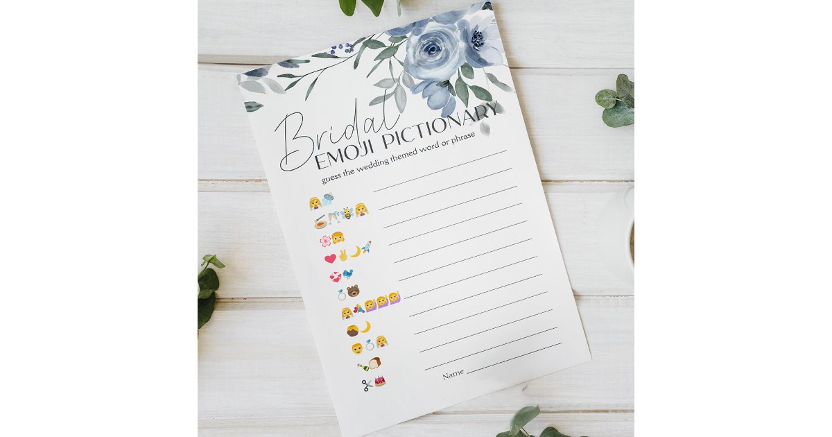 Bridal Shower Game Emoji Pictionary Dusty Blue | Zazzle