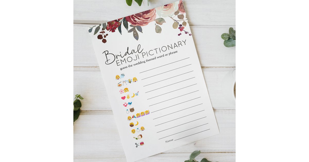 Bridal Shower Game Emoji Pictionary Red Blush Rose | Zazzle
