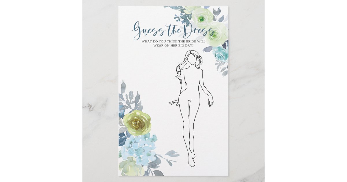 Bridal Shower Game Light Blue Guess the Dress Card Flyer | Zazzle